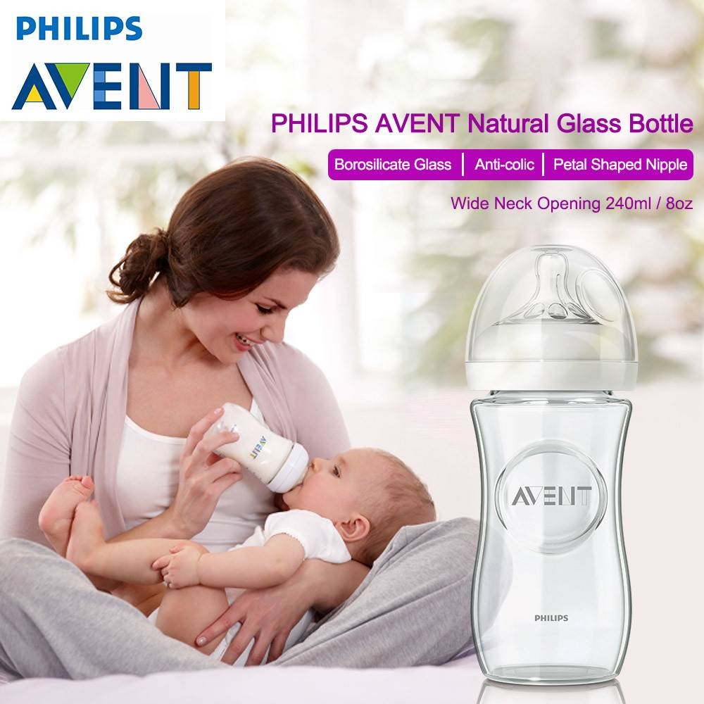 Philips Avent Natural Wide Neck Glass Bottle 1m+ 240ml - Cut Price ...