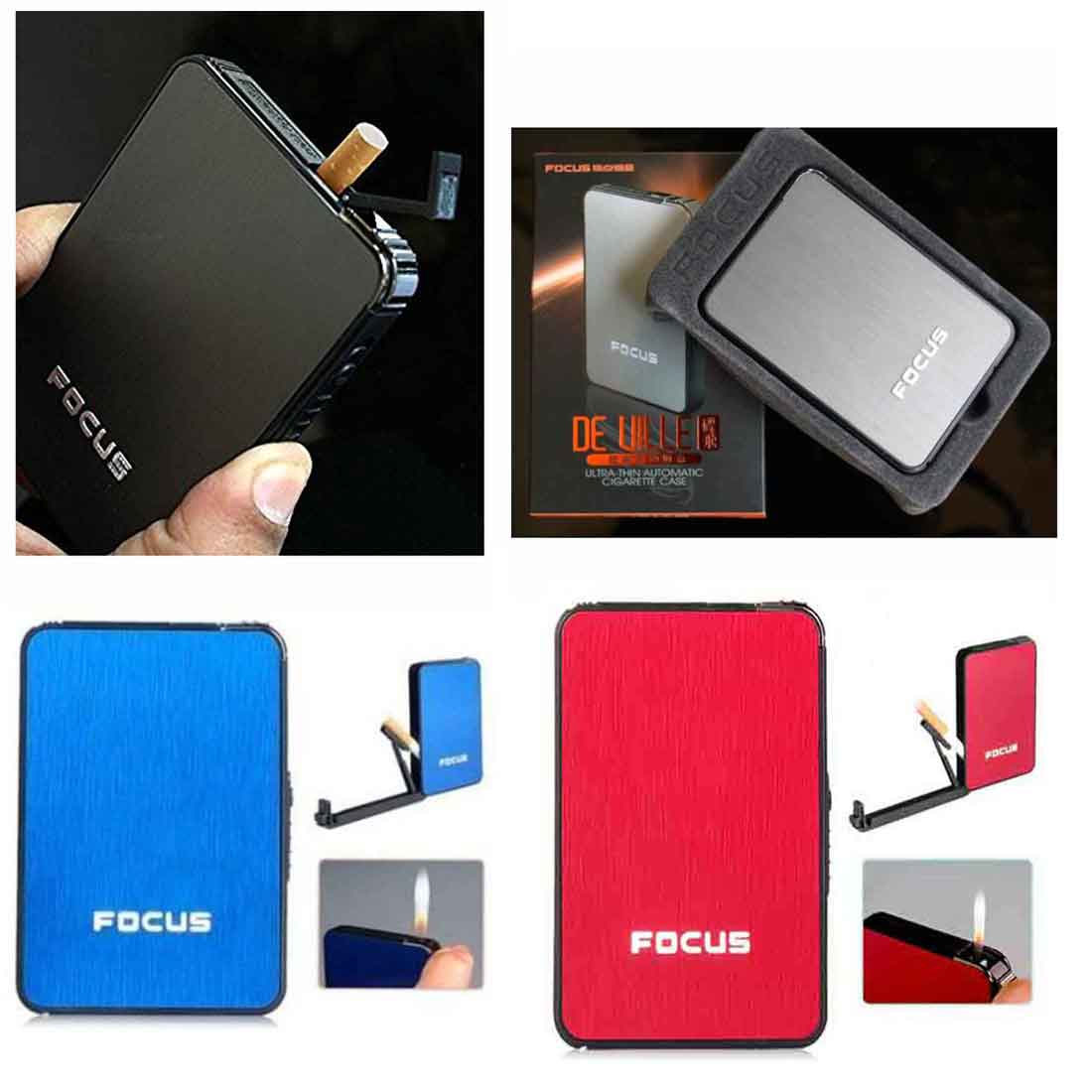 FOCUS Portable Metal 8 pecs Cigarette Holder Case Lighter Gadget For ...