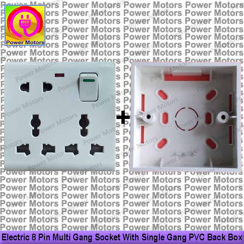 Electric 8 Pin Multi Gang Socket With Single Gang PVC Back Box - Cut ...