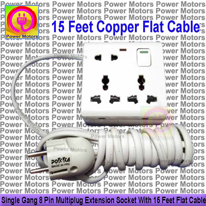 Single Gang 8 Pin Multiplug Extension Socket With 15 Feet Flat Cable ...