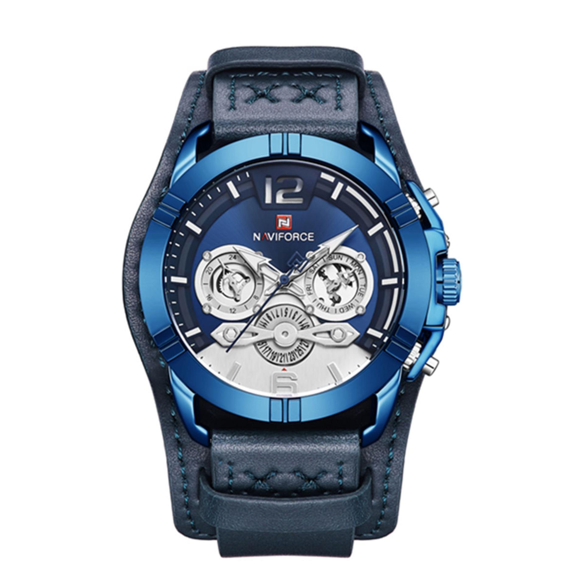 NAVIFORCE NF9162 Navy Blue PU Leather Chronograph Watch For Men - Royal ...