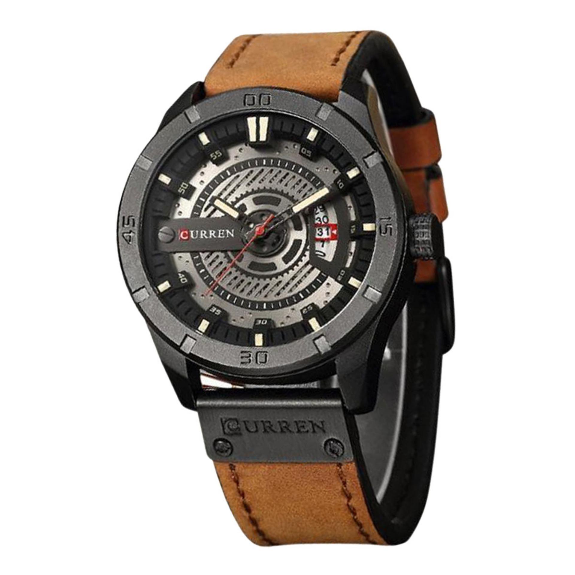 Curren 8301 - Brown Leather Analog Watch for Men - Cut Price BD