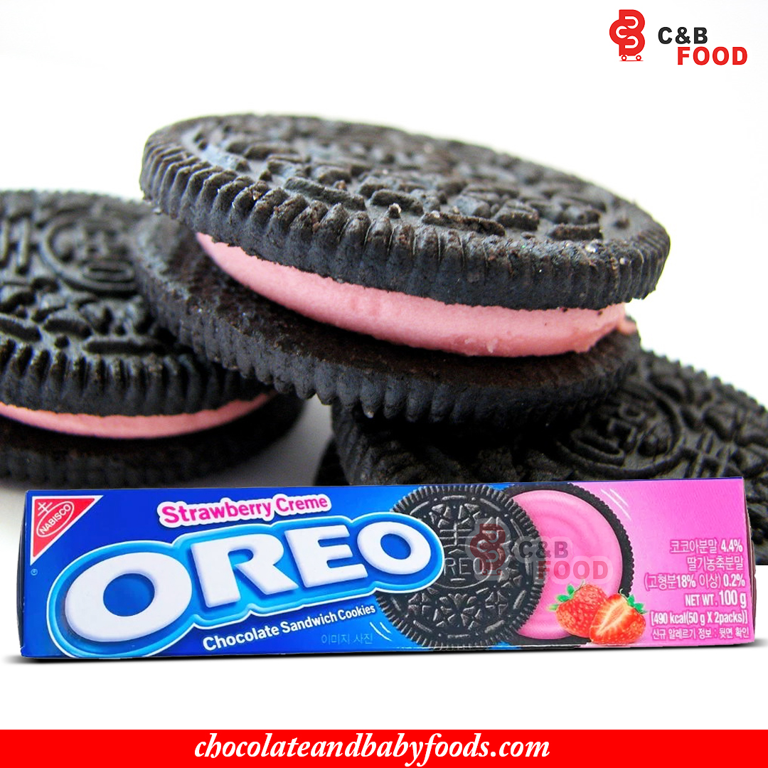 Oreo Strawberry Creme Chocolate Sandwich Cookies 100G - Cut Price BD