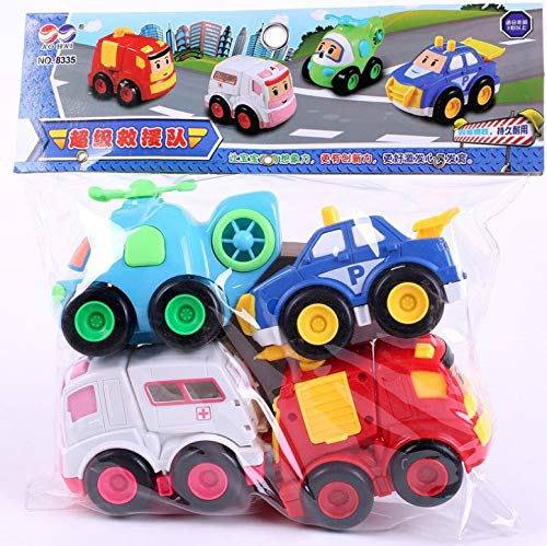 Friction Powered Cartoon Car Toy Set Unbreakable Pull-Back Cars - 4 ...